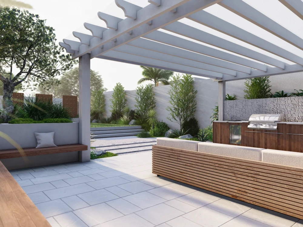 3d design landscape,backyard,pool,garden,patio,outdoor with render | Upwork