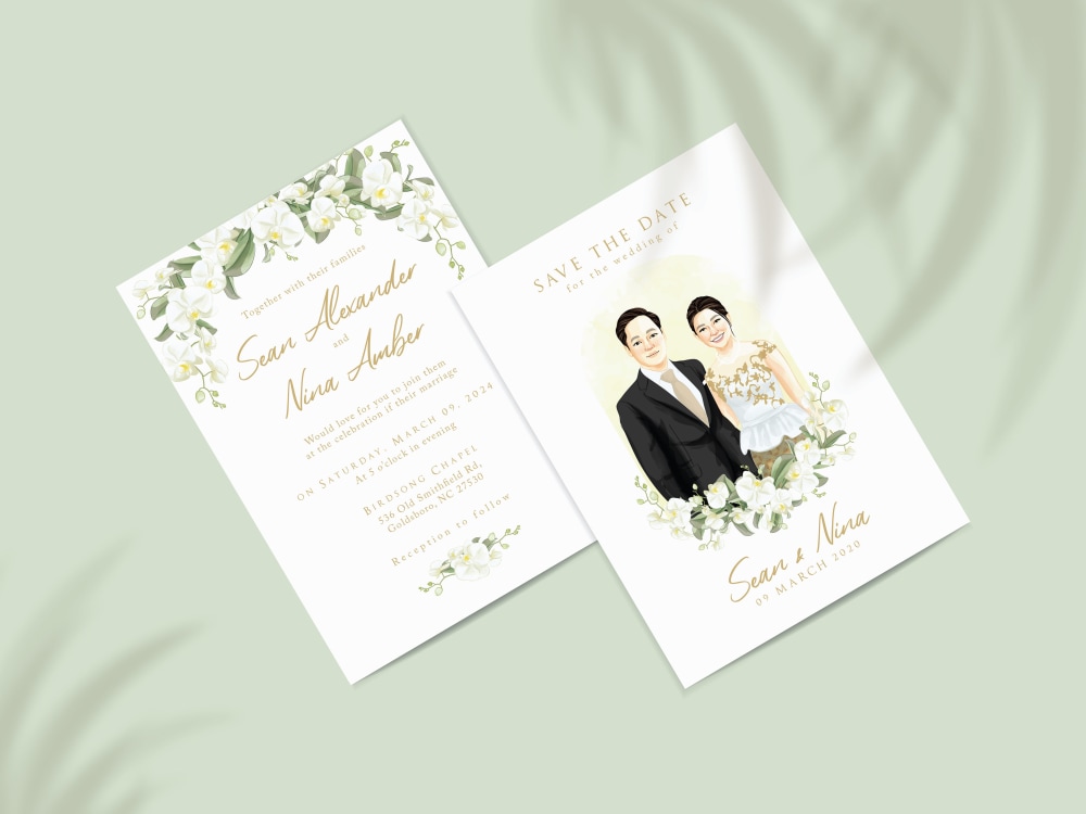 Wedding invitation with beautiful portrait drawing | Upwork