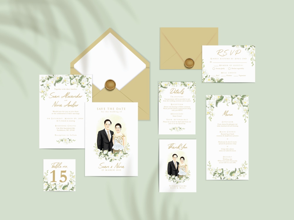Wedding invitation with beautiful portrait drawing | Upwork