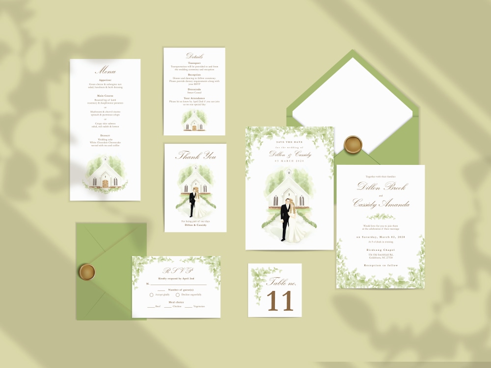 Wedding invitation with beautiful portrait drawing | Upwork