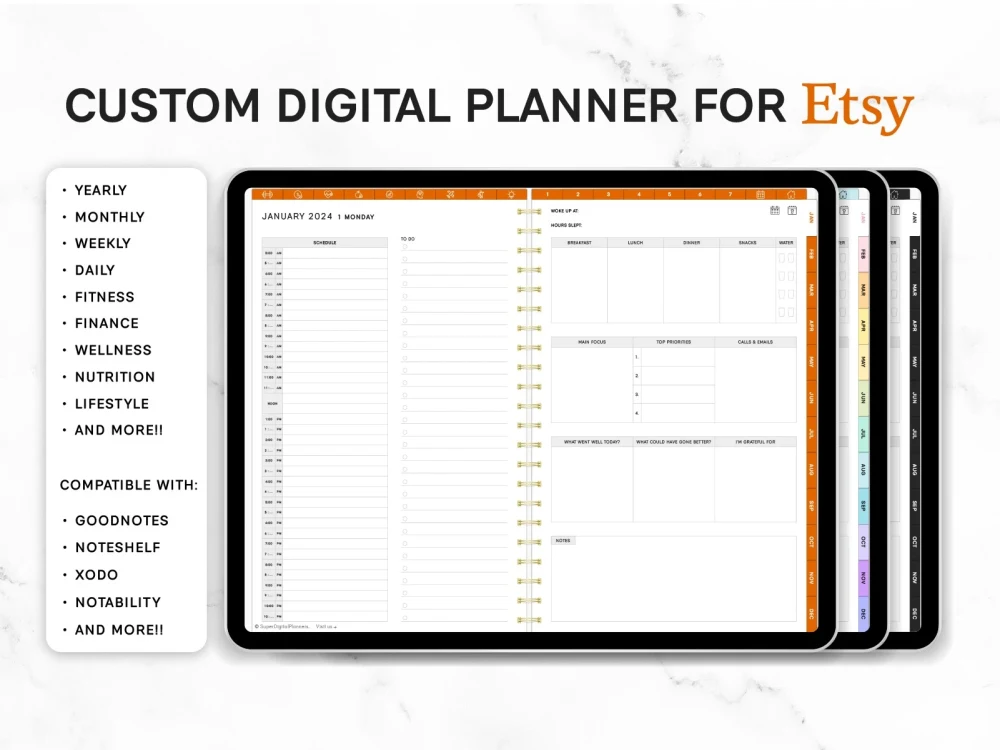 Create a custom digital planner, journal, calendar for Etsy, commercial ...