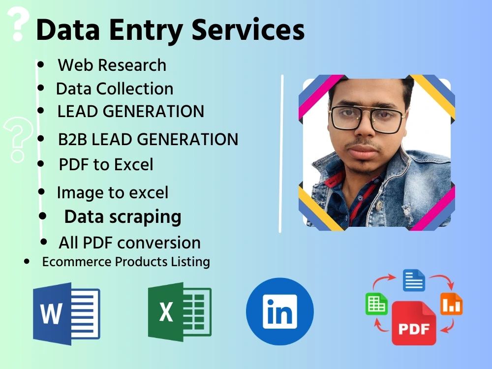 Data entry, PDF to Excel, data analysis and web research and LinkedIn | Upwork