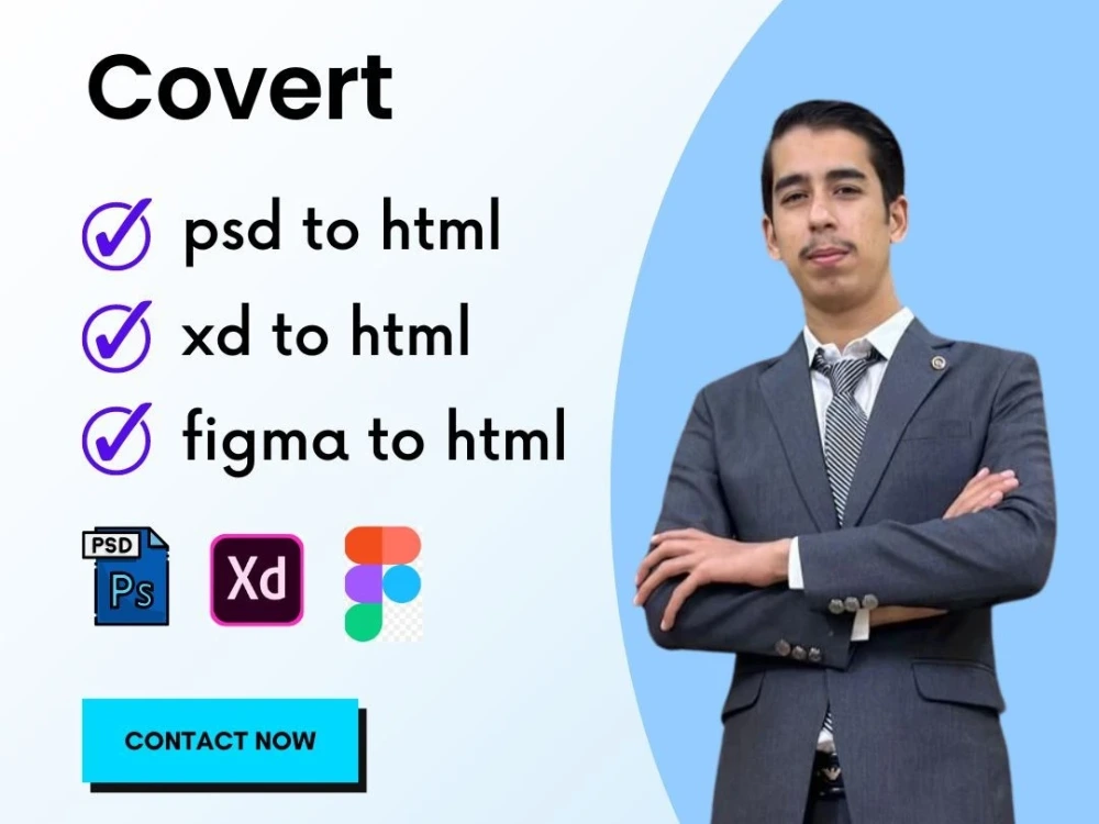 Psd to html, xd to html, figma to html, responsive design, react | Upwork