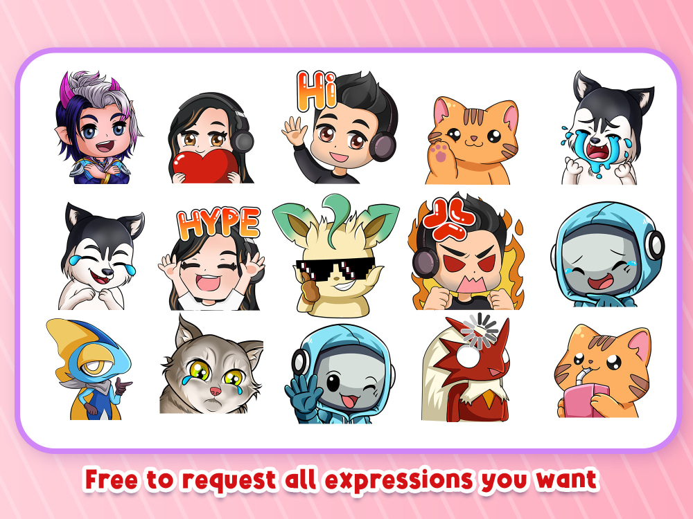 Design chibi animated emotes and badges for twitch, discord, kick | Upwork