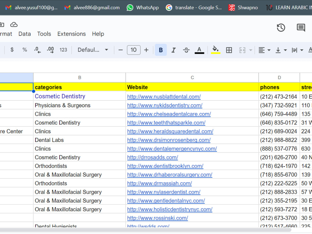 Accurate data entry web research excel data email phone address | Upwork