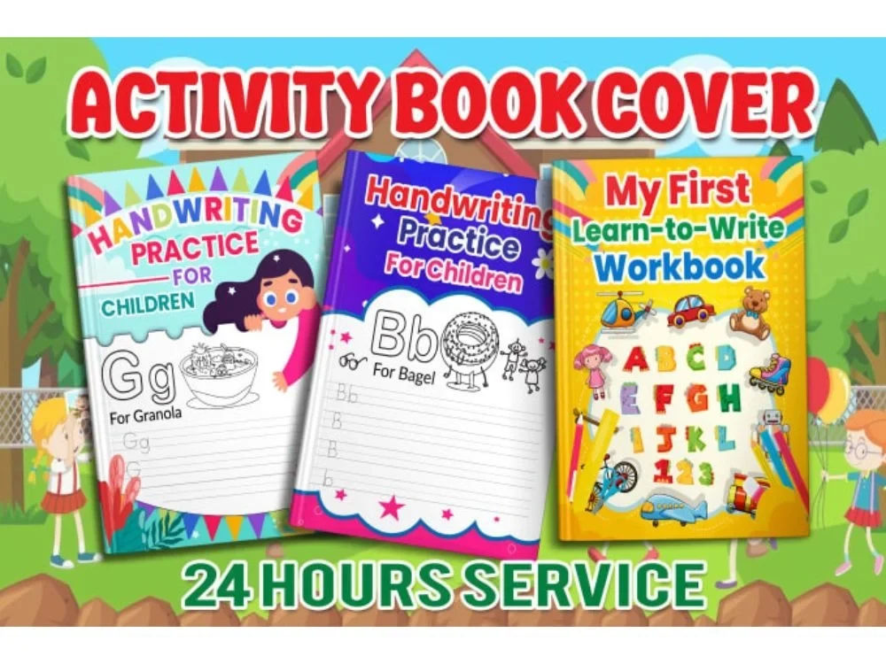 Kids activity book and kindergarten worksheets book cover for kdp ...