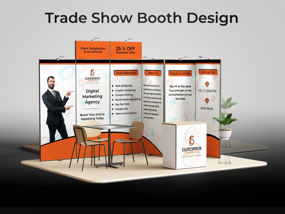 Trade show booth, banner, backdrop, roll up for exhibition | Upwork