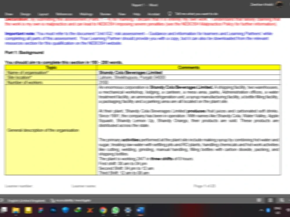 NEBOSH IG2 Risk Assessment Report | Upwork NEBOSH IG2 Risk Assessment Report | Upwork