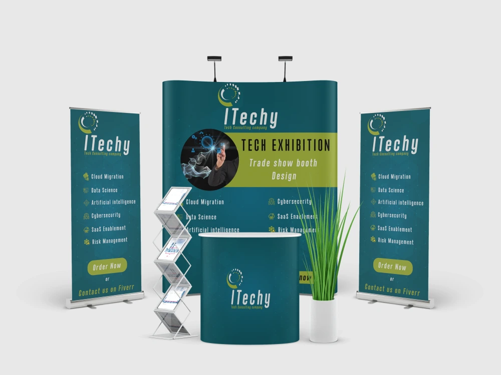 Successful tradeshow booth, backdrop, kiosks, roll Up banners designs Tech | Upwork