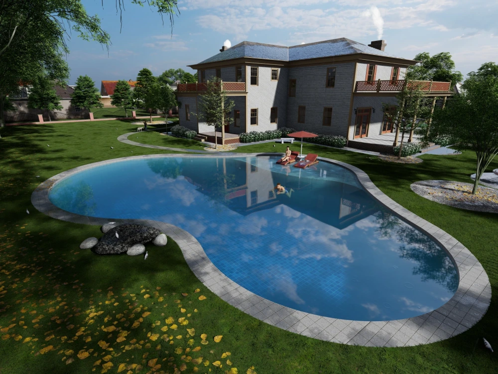 Fantastic backyard, terrace, patio, garden 3d realistic landscape ...