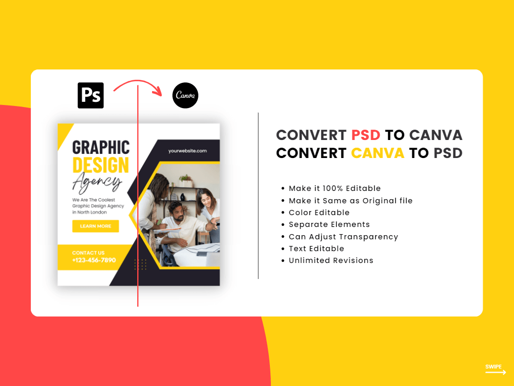 Your designs from photoshop to canva editable or psd to canva | Upwork