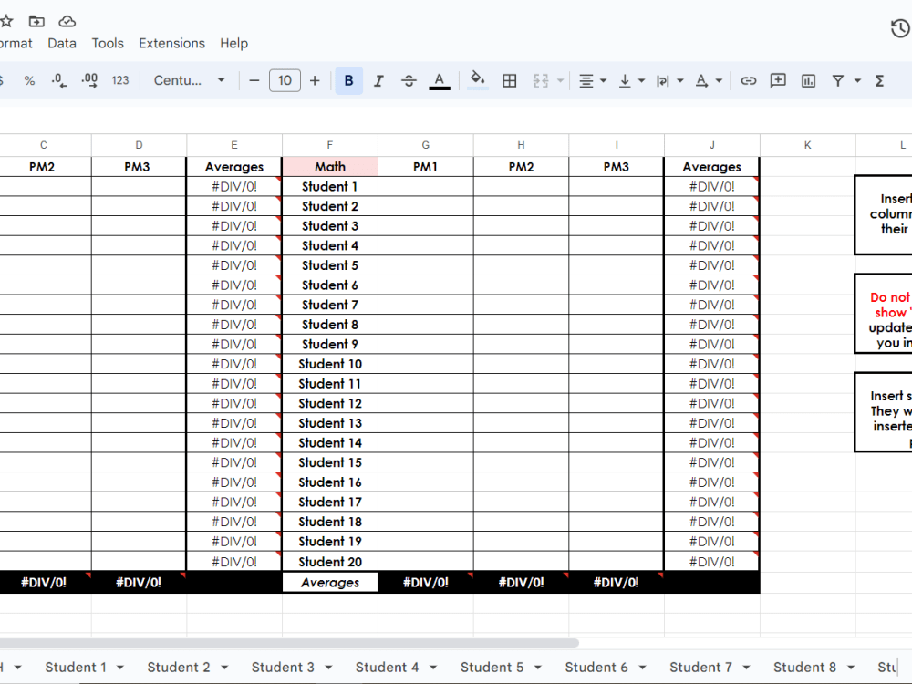 An Excel sheet that collects data used to make instructional decisions ...