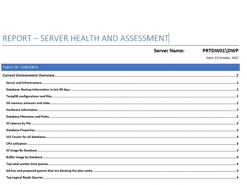 An SQL Server health check and assessment | Upwork