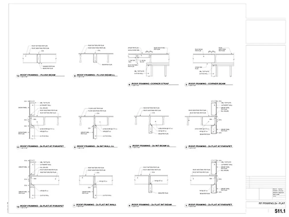 5 sheets of Revit WOOD FRAMING DETAILS including general specifications ...