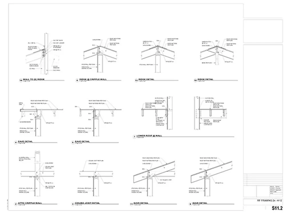 5 sheets of Revit WOOD FRAMING DETAILS including general specifications ...