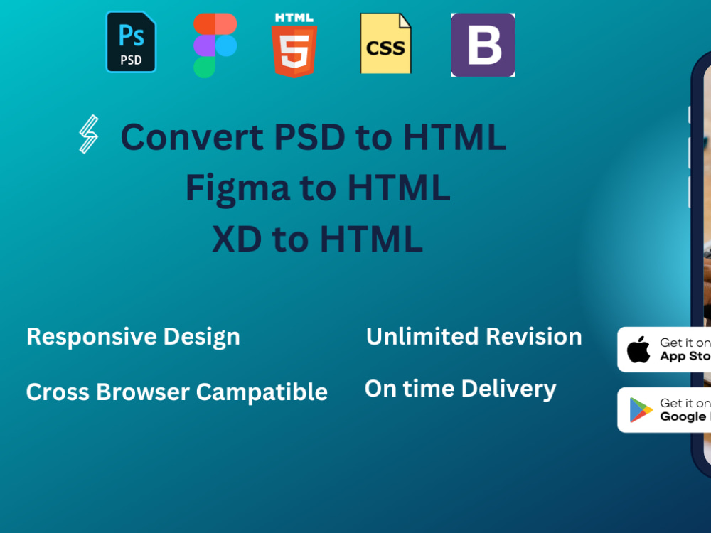 Convert PSD/XD/Figma to HTML full responsive design for all devices. | Upwork