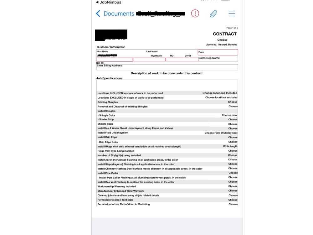 Roofing NaturalForms contracts and agreements integrated with Job Nimbus | Upwork