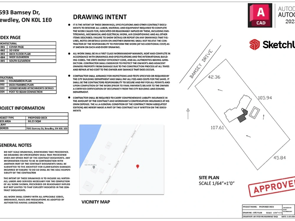 Architect 2,3d deck patio garage permit drawing set construction ...