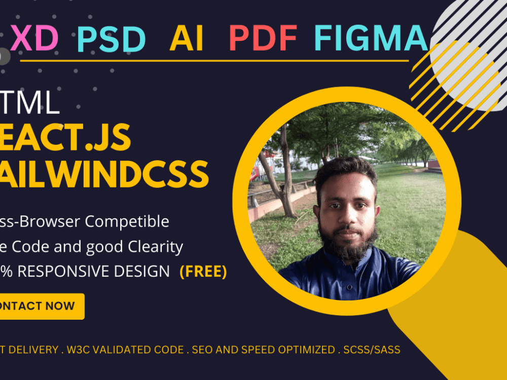Figma, Pdf, Xd to html, css and react.js | Upwork