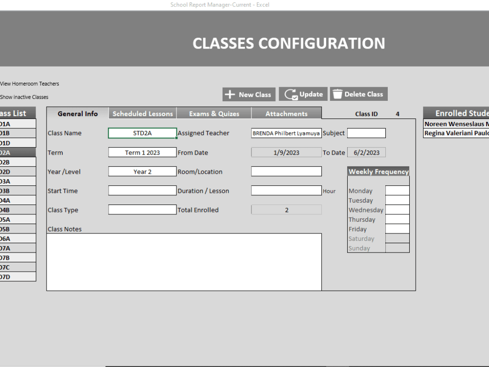 An Excel school management system application | Upwork