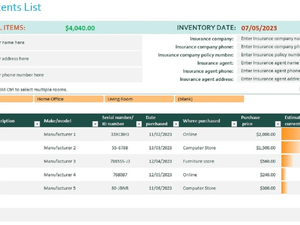 An Excel Base Home Inventory | Upwork