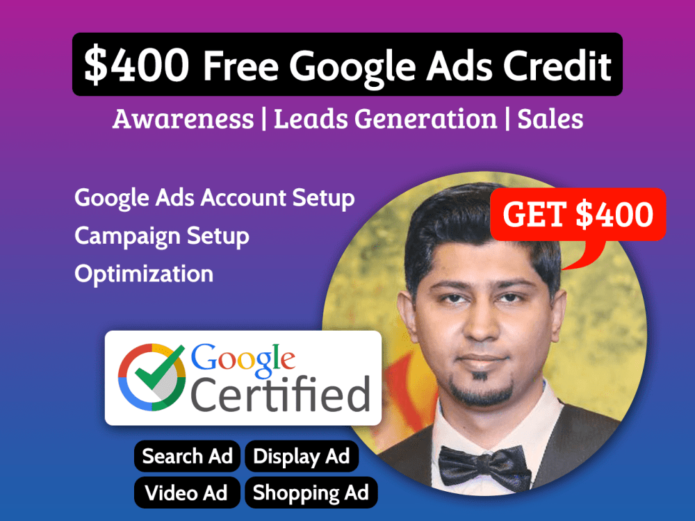 $400 free Google Ads credit and setup campaign | Upwork