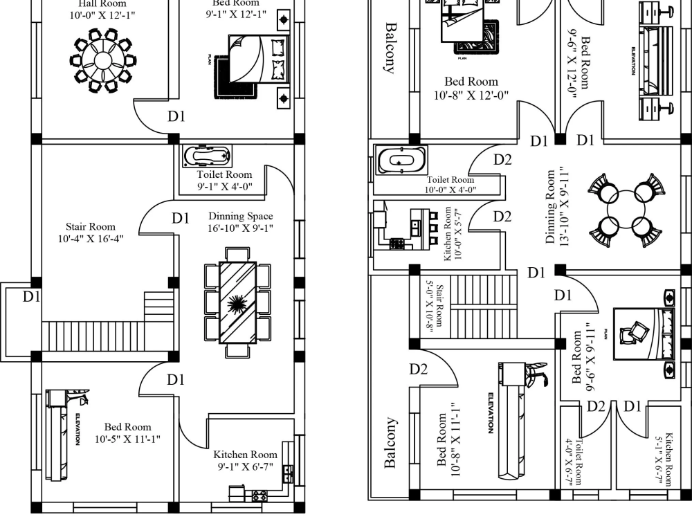 2d floor plan elevation and section using a AutoCAD | Upwork