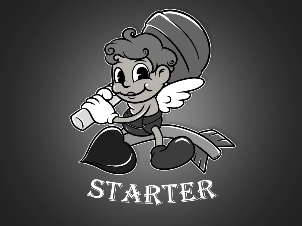 Black & white Vintage/retro cartoon cartoon character in rubber hose ...