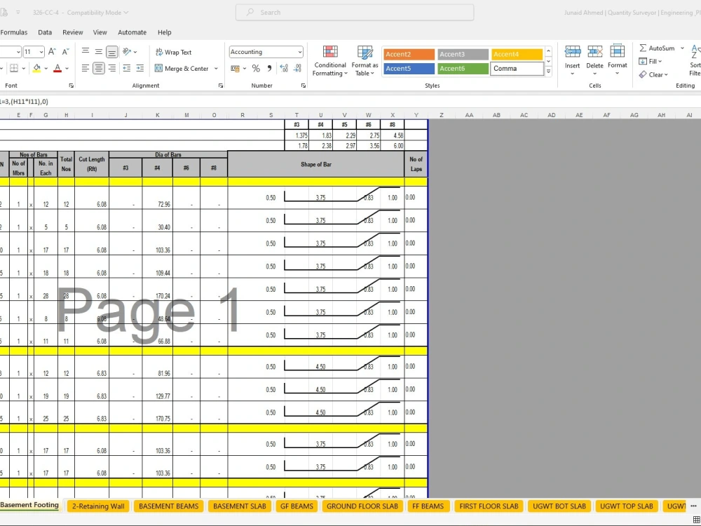 3D models (Revit), Bar bending (Excel/Revit), Takeoff sheets(Excel/Revit) | Upwork