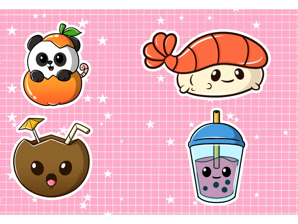 Cute sticker design, kawaii doodle, custom cartoon character for your ...