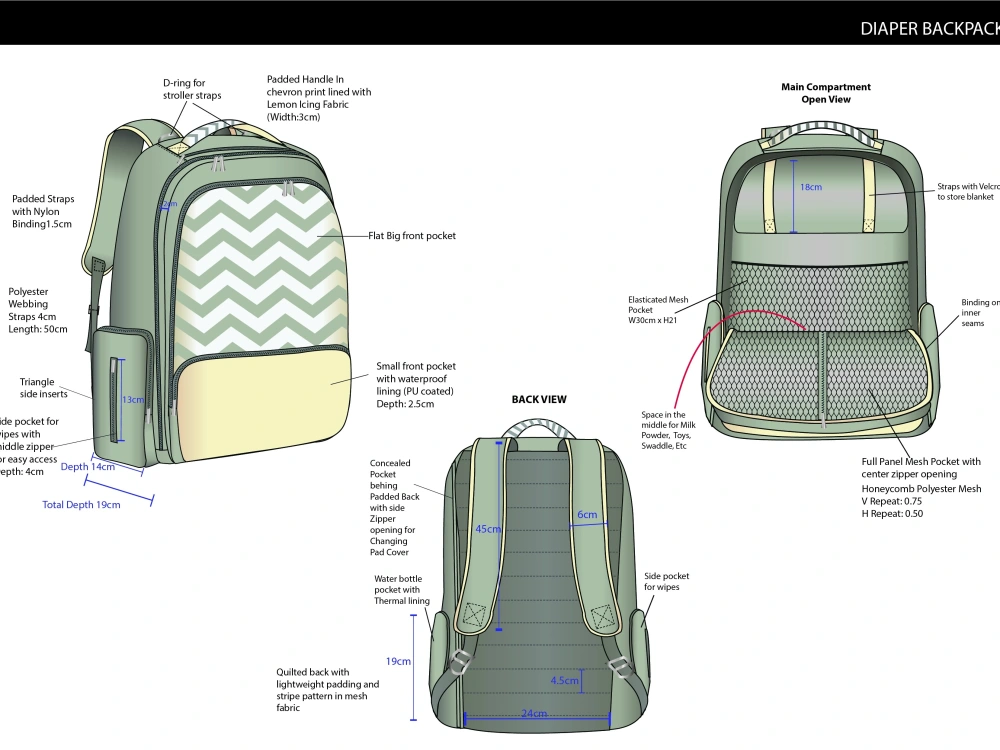 A detailed tech pack to manufacture a prototype of a tote, wallet or ...