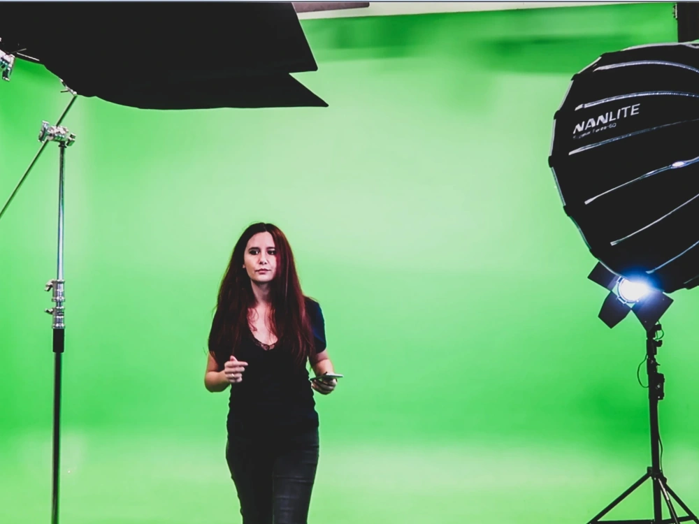 A professional talking head video inside a studio with an American ...