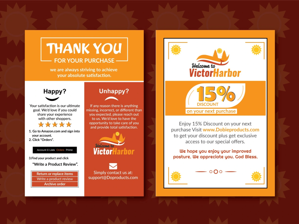 Amazon thank you card, product insert, package insert design | Upwork