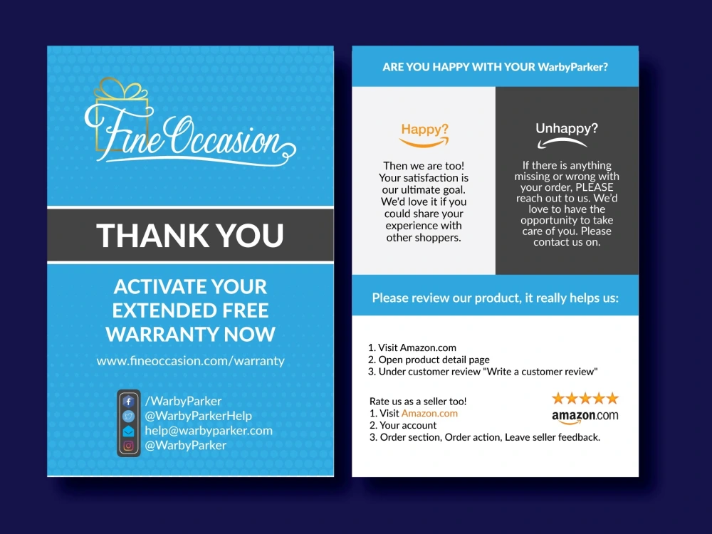 Amazon thank you card, product insert, package insert design | Upwork