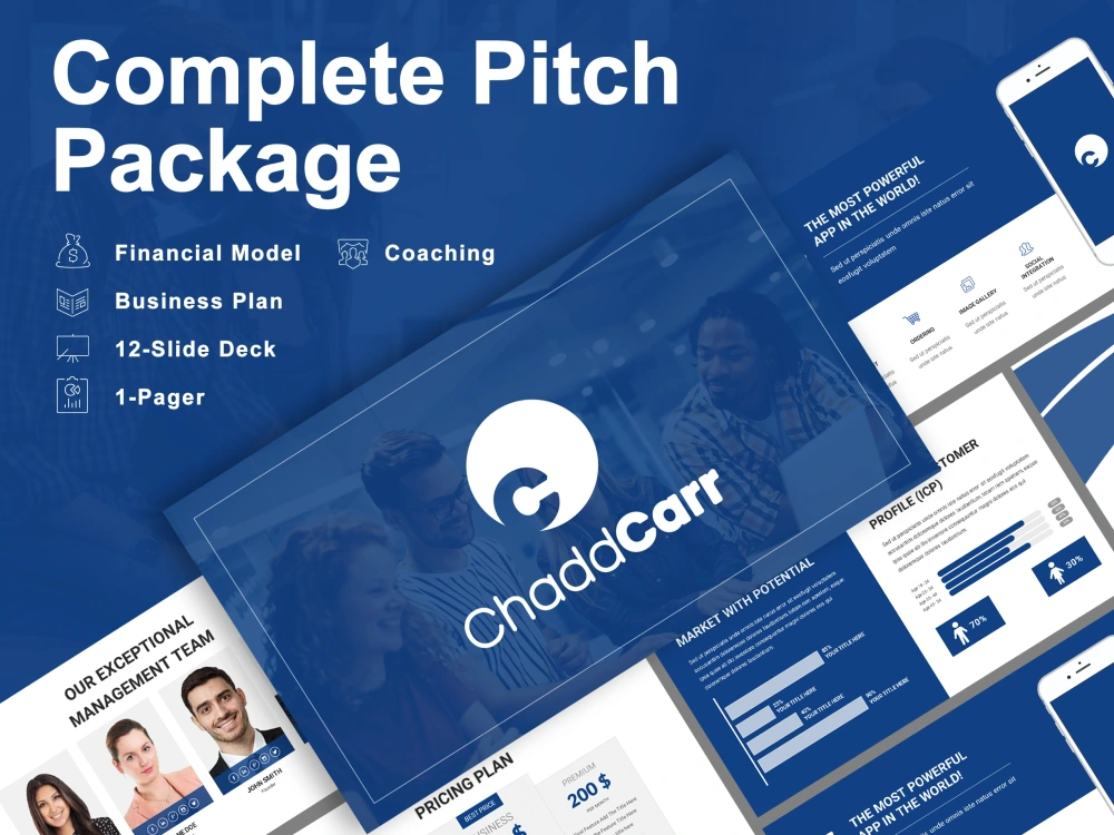 A pitch package (financial model, business plan, pitch deck, and 1 ...