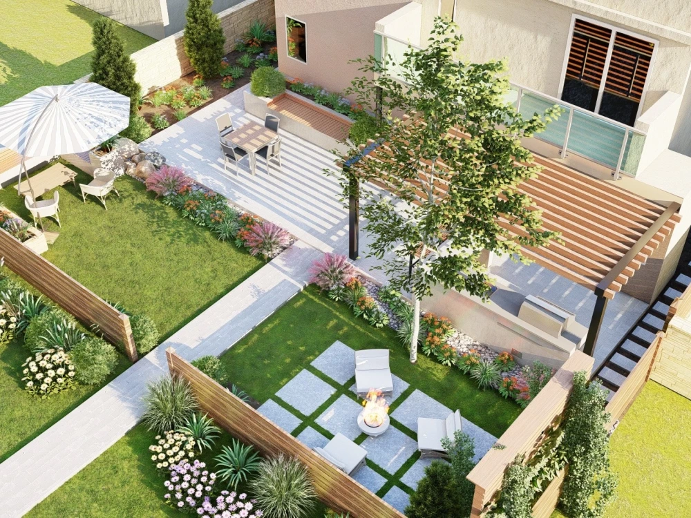 Amazing 3d landscape, backyard, pool, garden, patio design | Upwork
