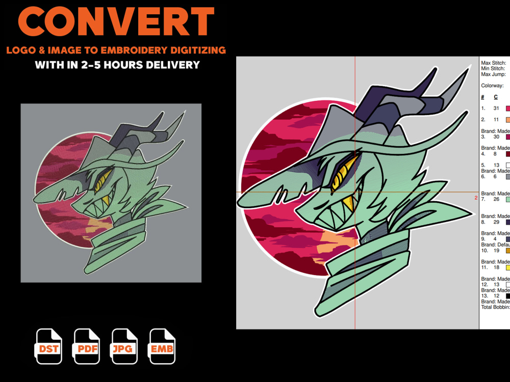 Digitize logo into embroidery digitizing dst emb ofm in few hour | Upwork