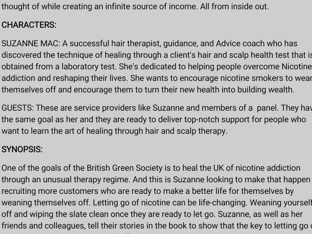 A detailed treatment for your screenplay, TV reality show, and ...