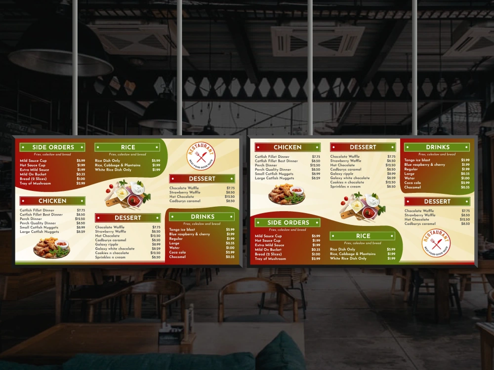 A static tv screen menu or digital restaurant menu design | Upwork