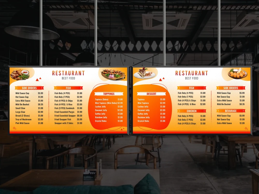 A static tv screen menu or digital restaurant menu design | Upwork