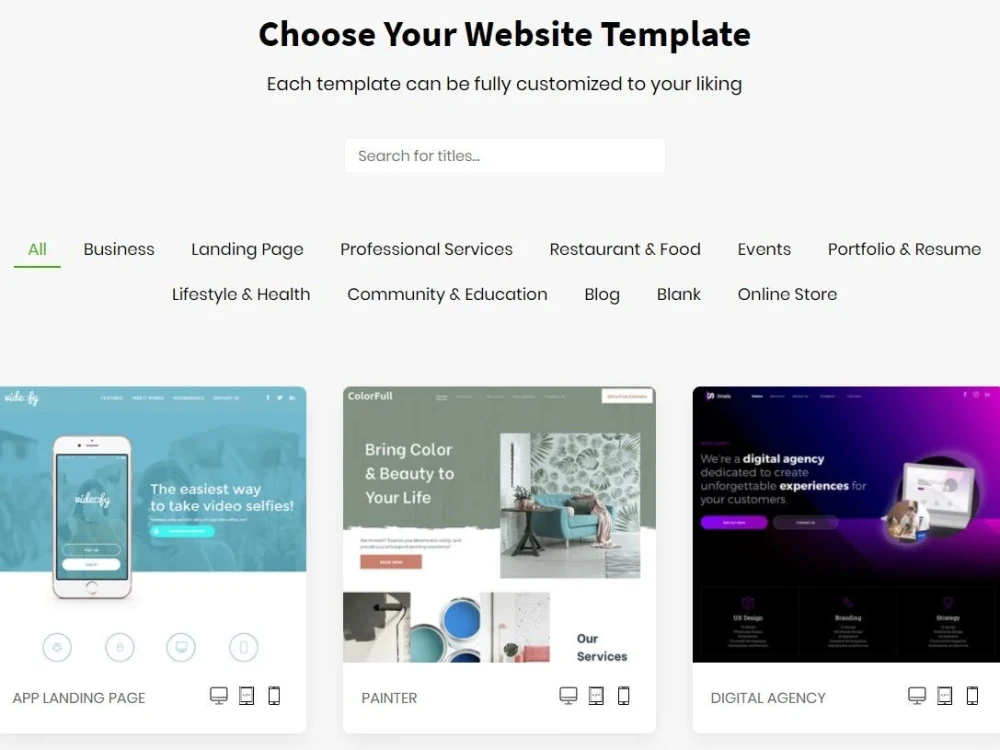 An instant website creator with template chooser for your SaaS website ...
