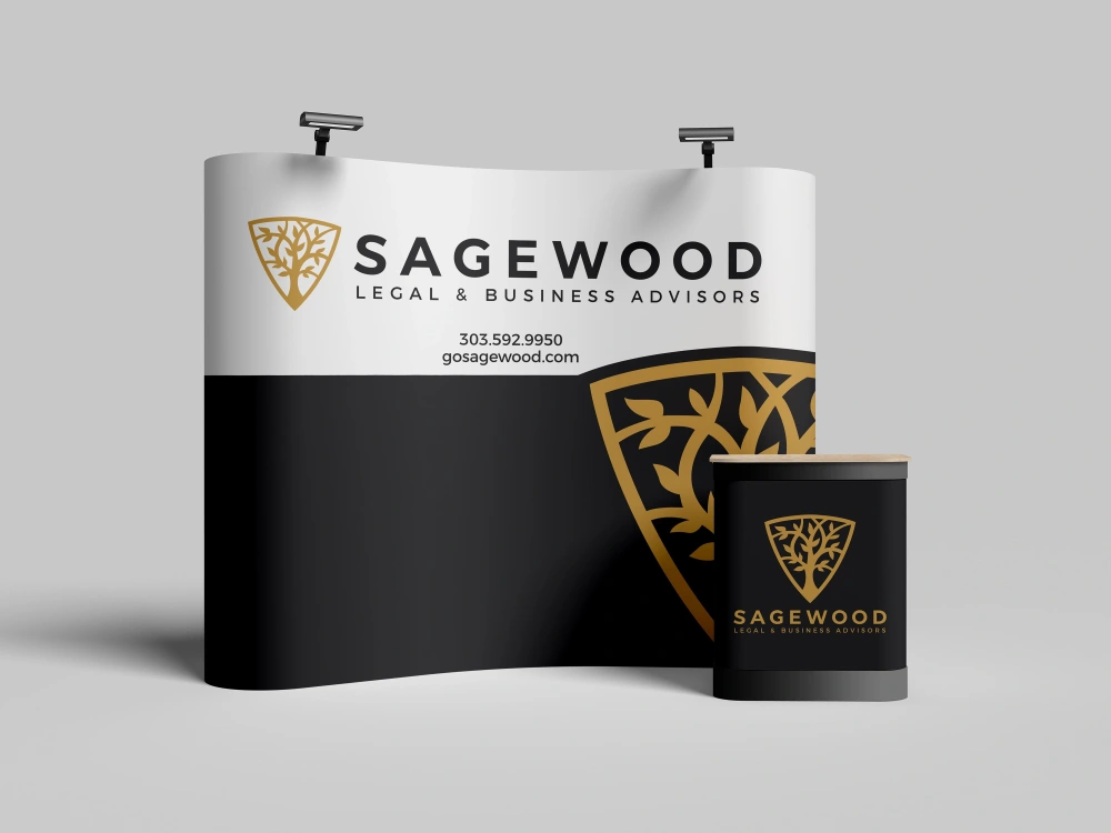 A fantastic design of trade show booth, backdrop and roll up banner ...