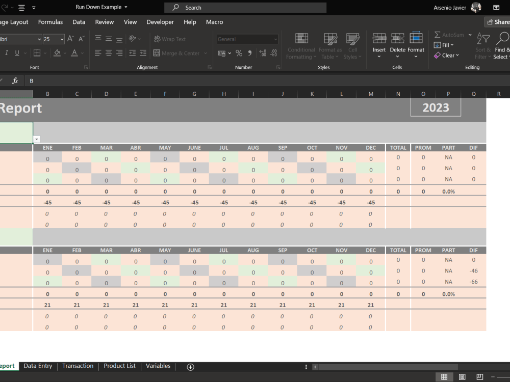 A fully dynamic Excel Template | Upwork