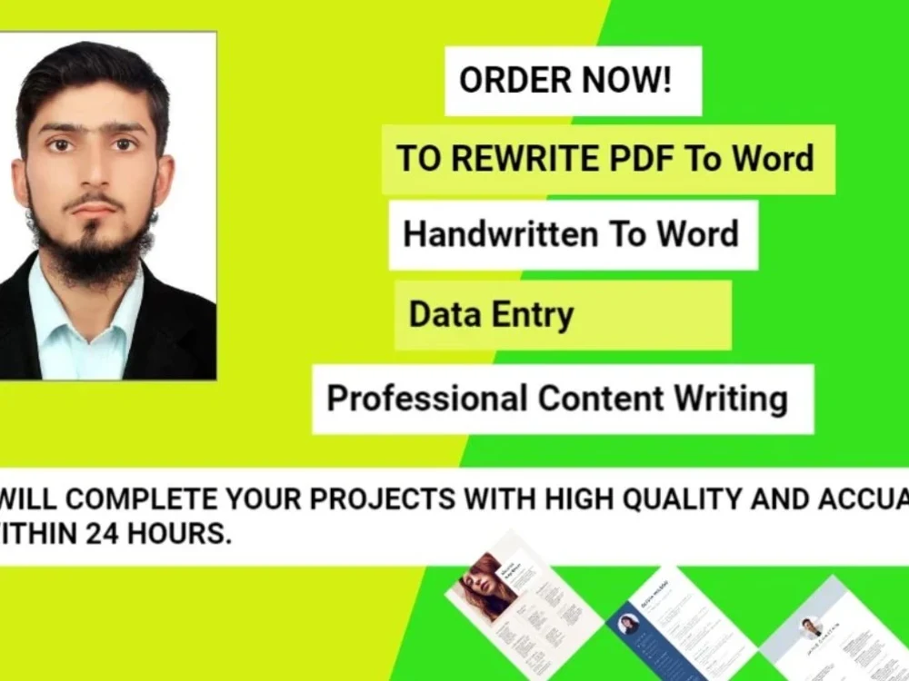 Text, pdf. images and handwritten files into word and excel | Upwork