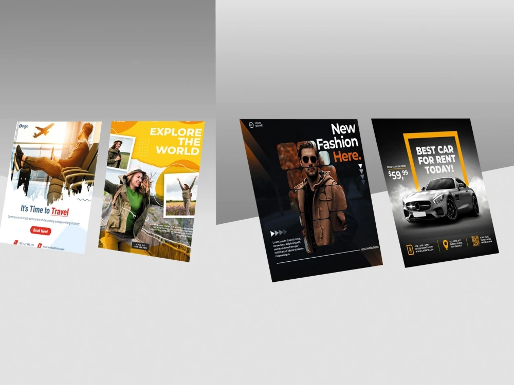 Posters banners ads, motion flyers, slideshow video for social media ...