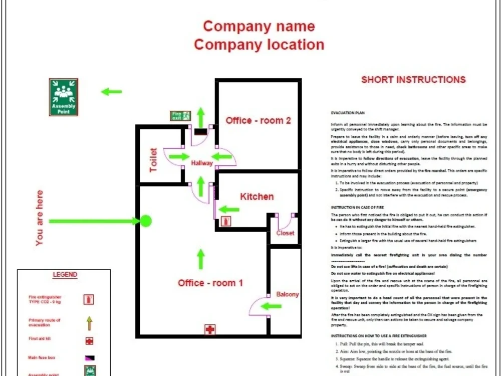 Easy and simple 1-floor fire evacuation plan (2d floor design, AutoCAD ...