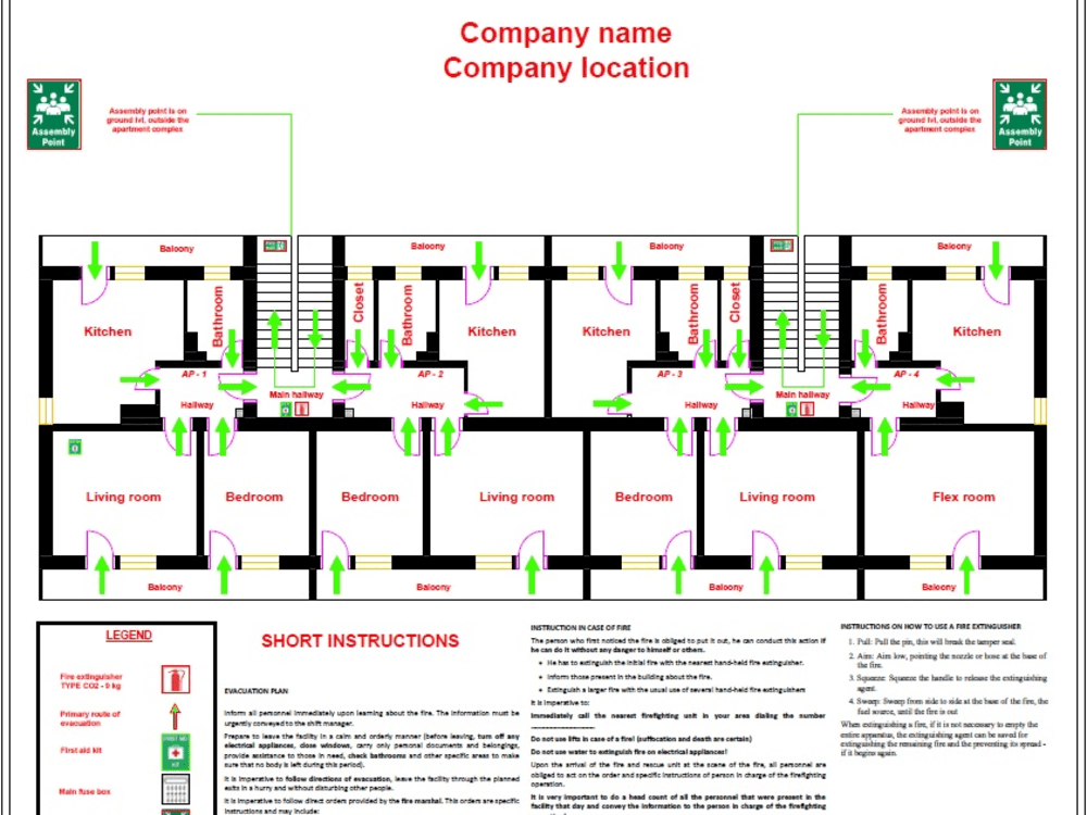 Easy and simple 1-floor fire evacuation plan (2d floor design, AutoCAD ...