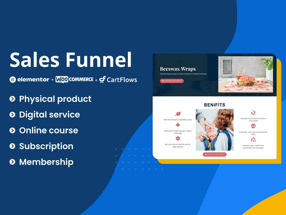 A sales funnel with landing page built using CartFlows and Elementor | Upwork