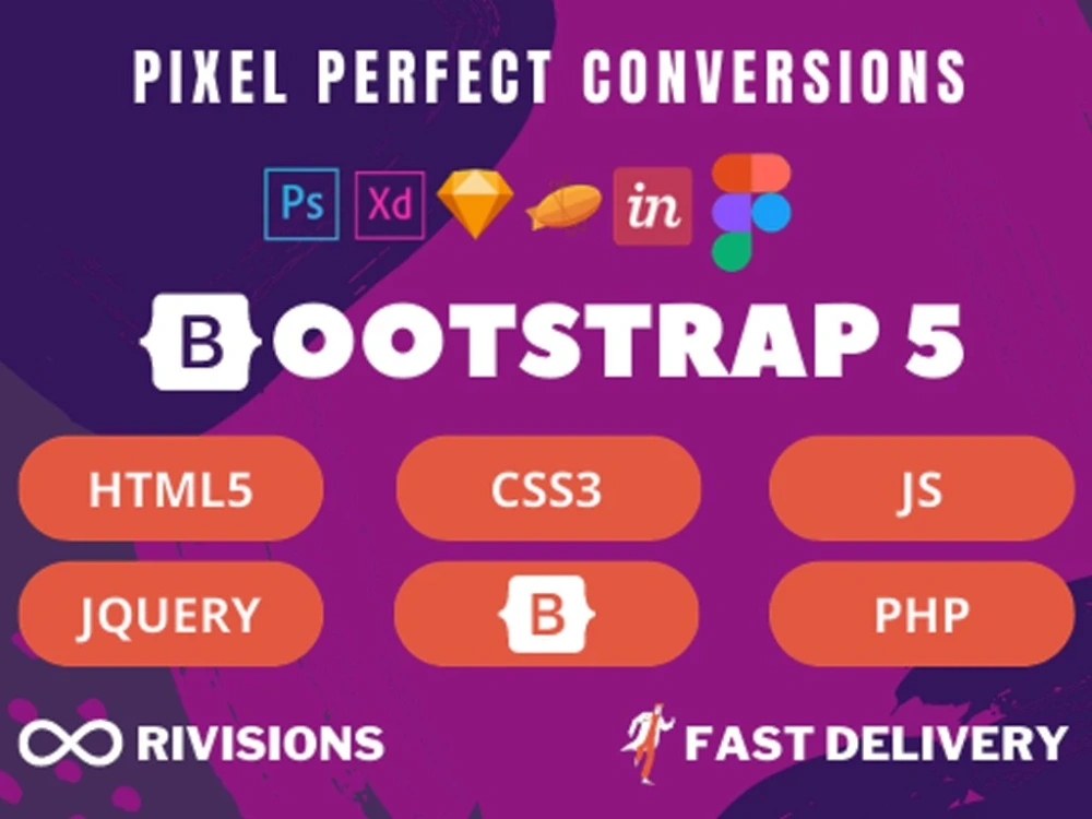 Figma,XD, PSD design conversion to Bootstrap responsive website in 24 hours | Upwork