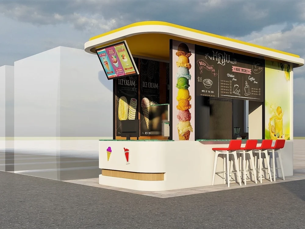 A customized kiosk design with 3D model, 3D Renders, plan, elevations ...